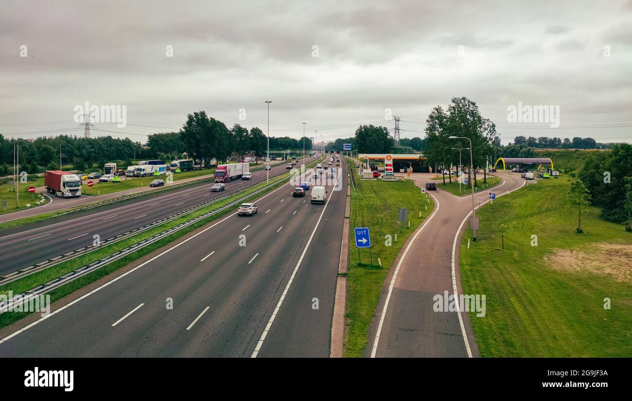 View of highway A20, entrance to the city of Rotterdam, Netherlands ...