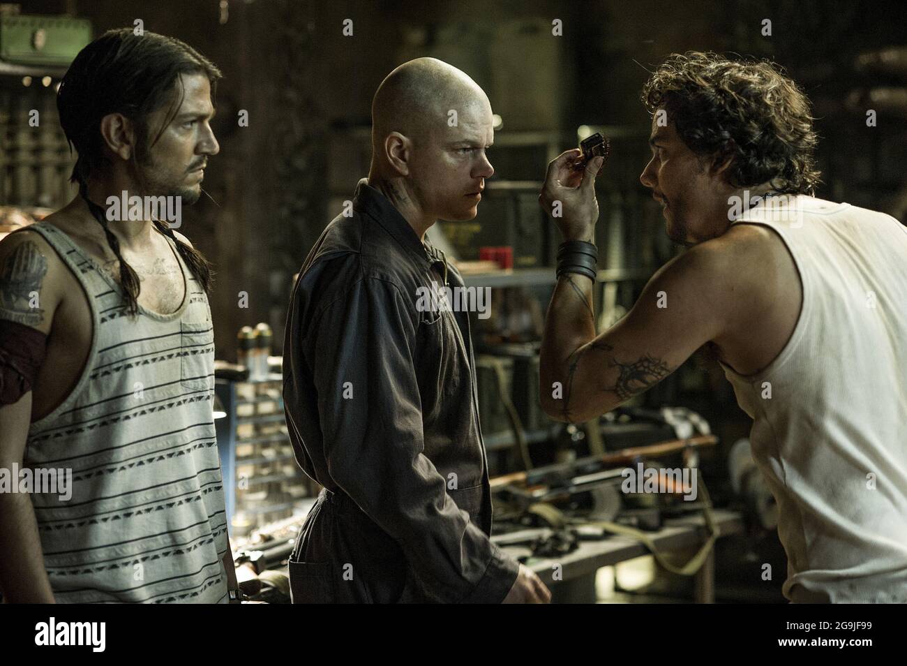 Los Angeles.CA.USA. Matt Damon as Max, Diega Luna as Julie and Wagner ...