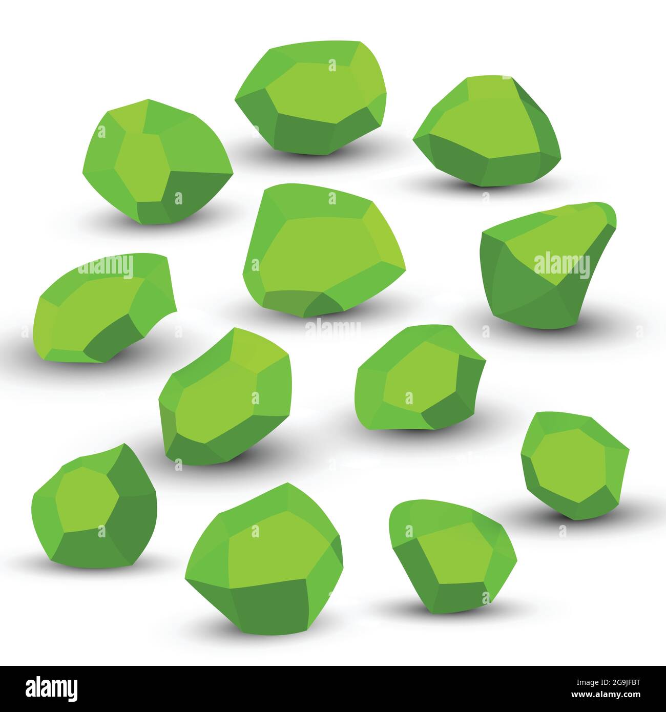 Cartoon stones. Rock stone isometric set. Green boulders, natural ...