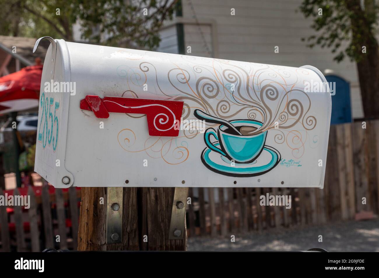 Madrid, New Mexico - The mail box of a coffee shop in a small town ...