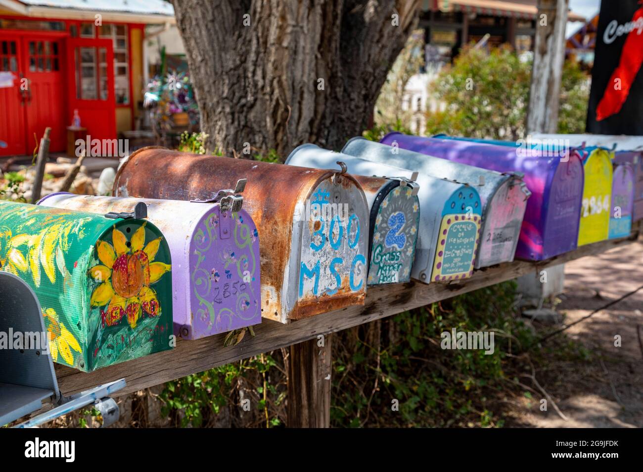 Madrid, New Mexico - Colorful mail boxes in a small town filled with ...