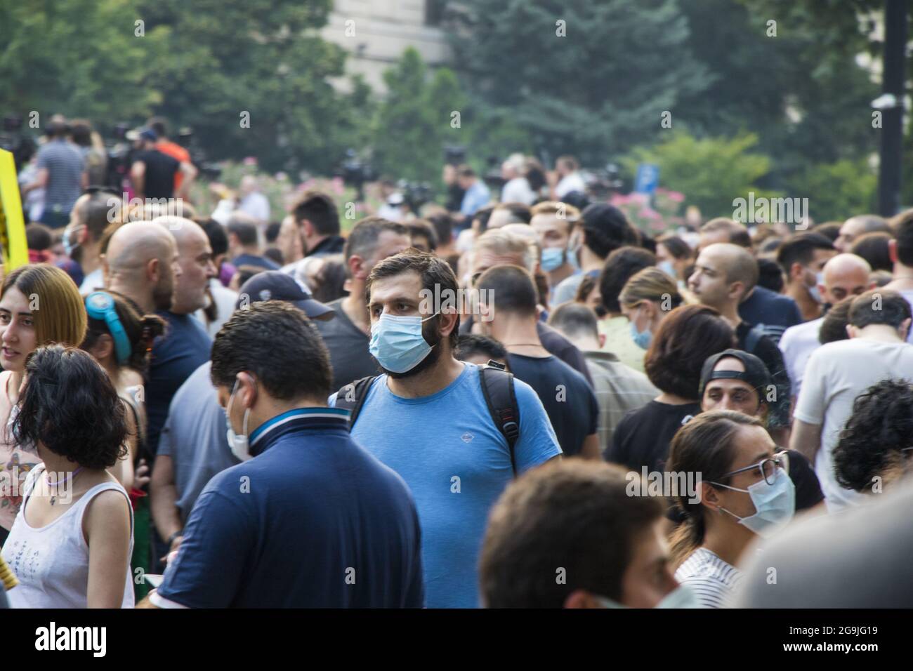 TBILISI, GEORGIA - Jul 12, 2021: A crowd of people collected for ...
