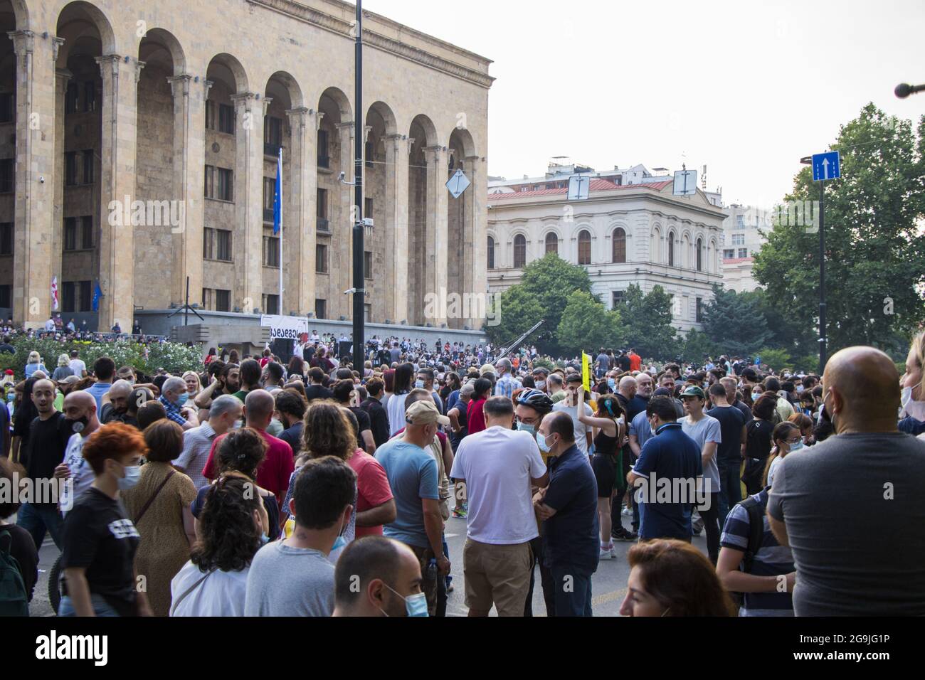 TBILISI, GEORGIA - Jul 12, 2021: A crowd of people collected for ...