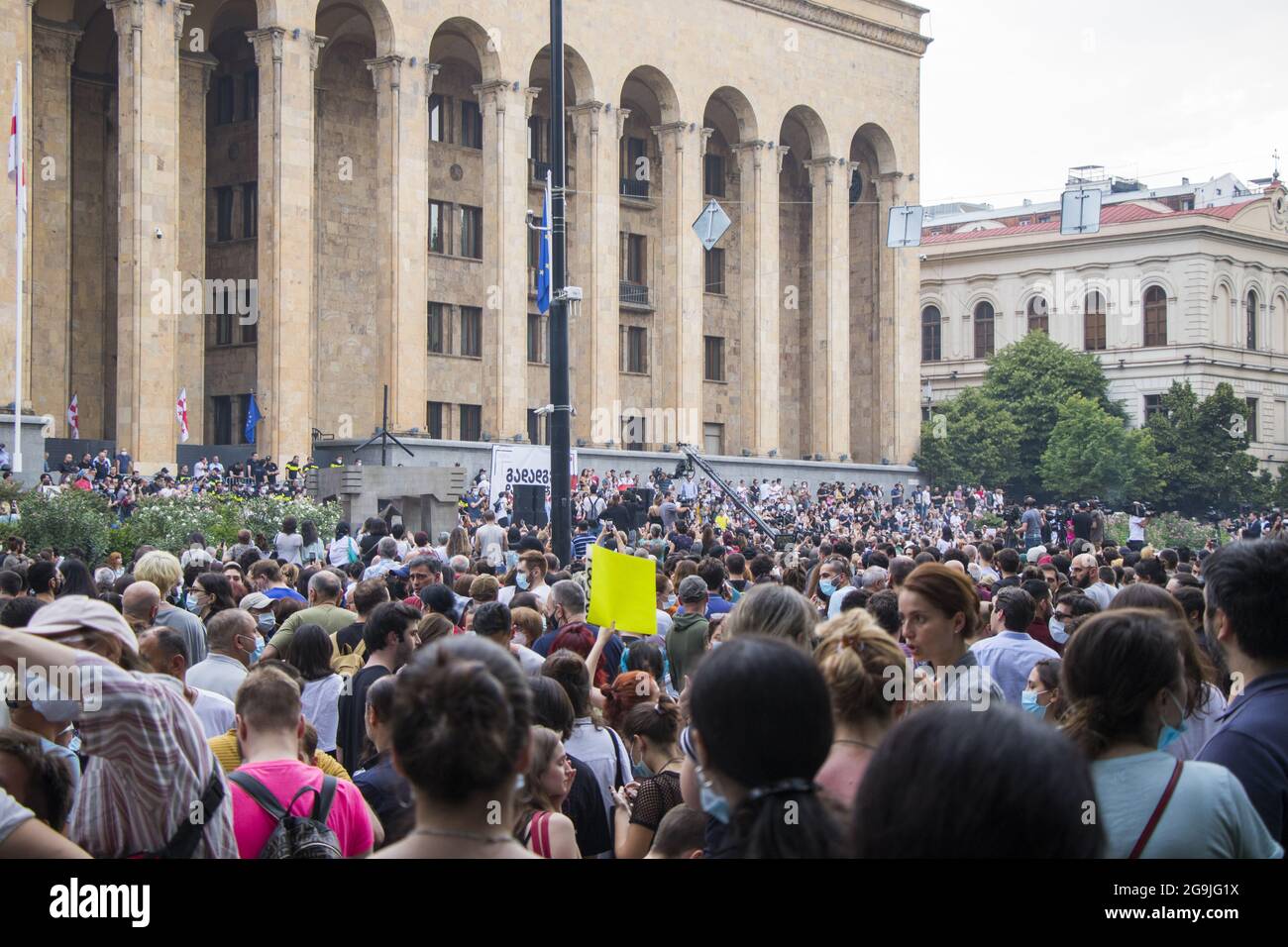 TBILISI, GEORGIA - Jul 12, 2021: A crowd of people collected for ...