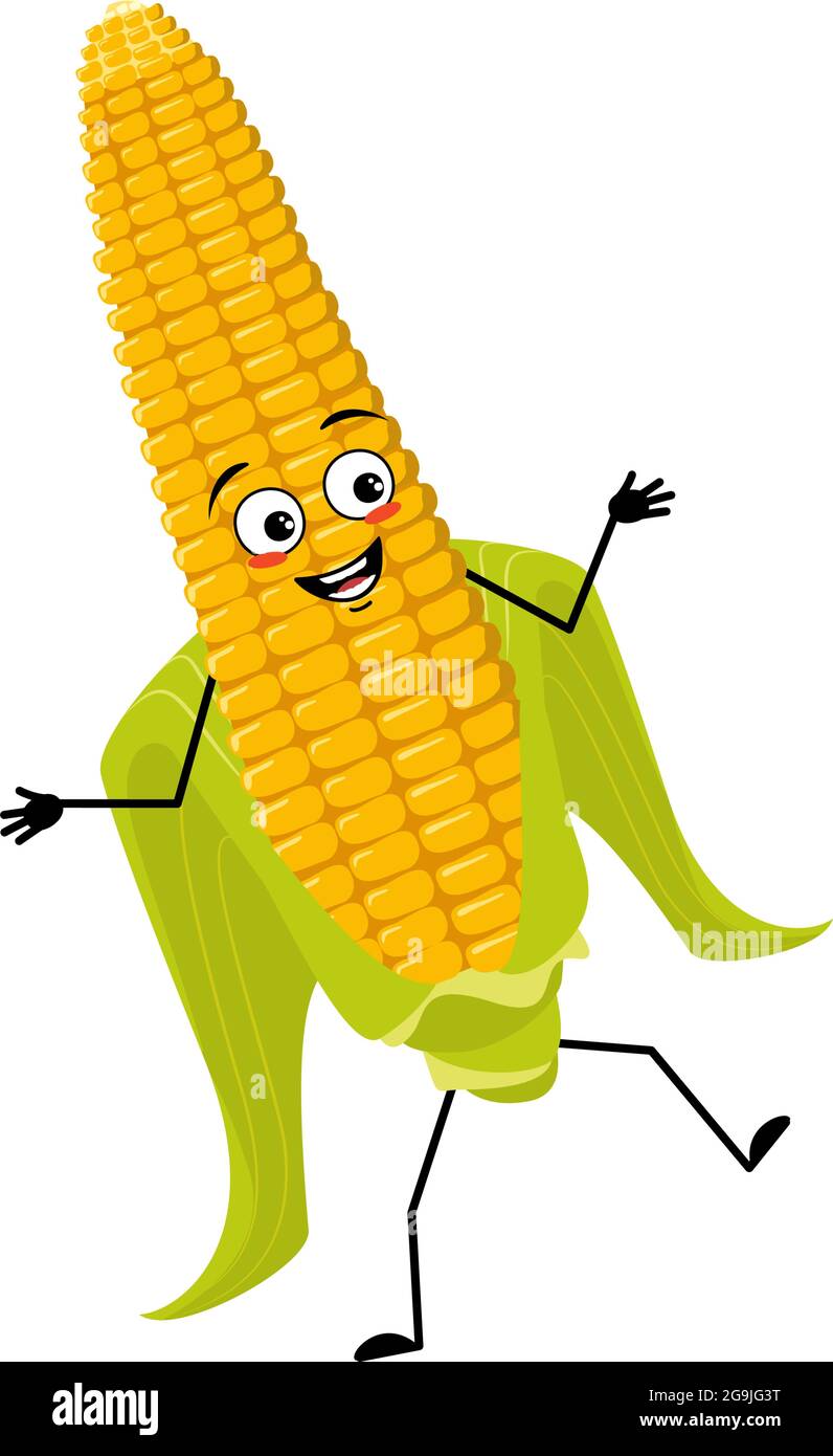 Cute corn cob character cheerful with emotions dancing Stock Vector ...