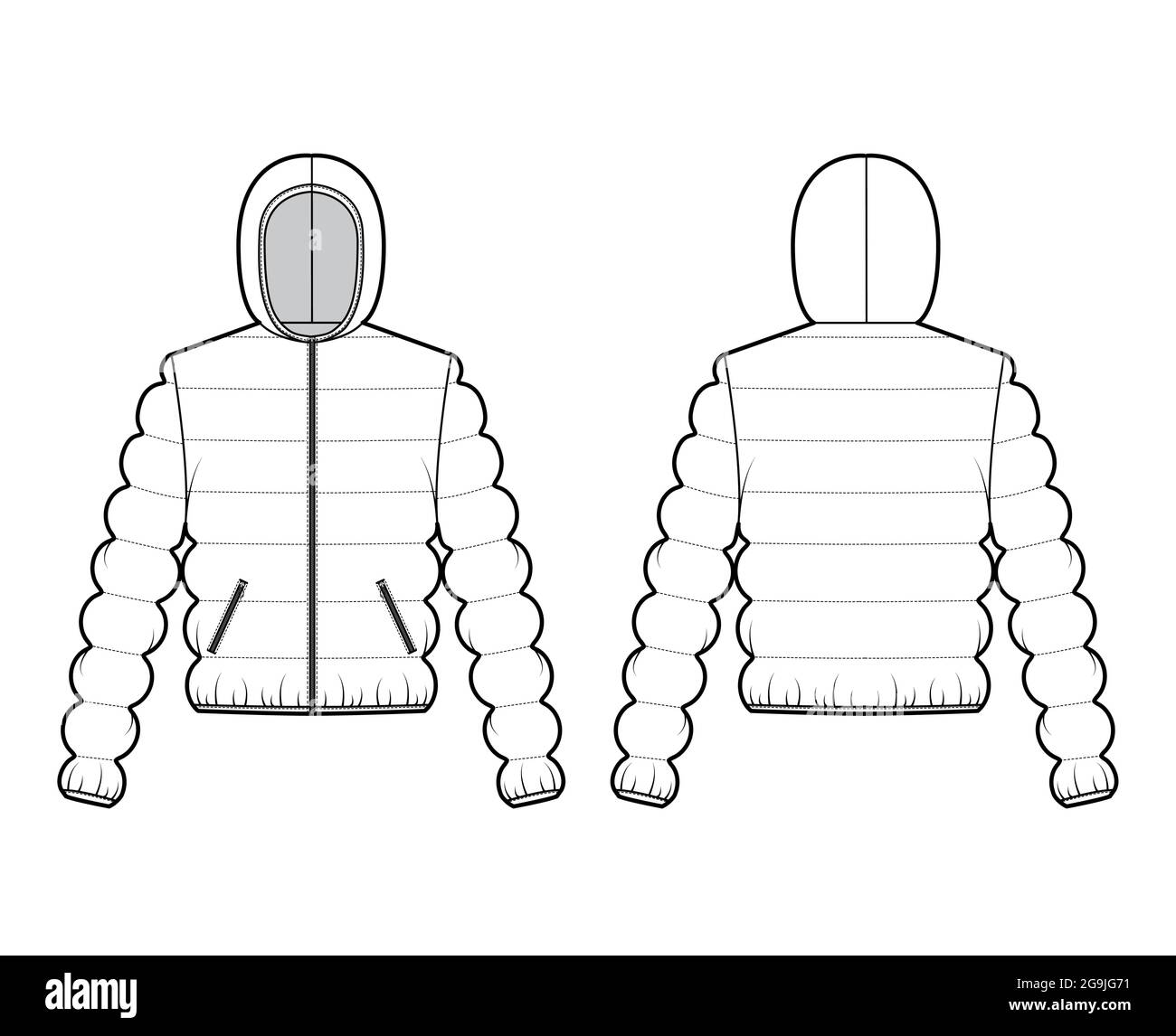 Hooded Jacket Down Puffer Coat Technical Fashion Illustration With Zip