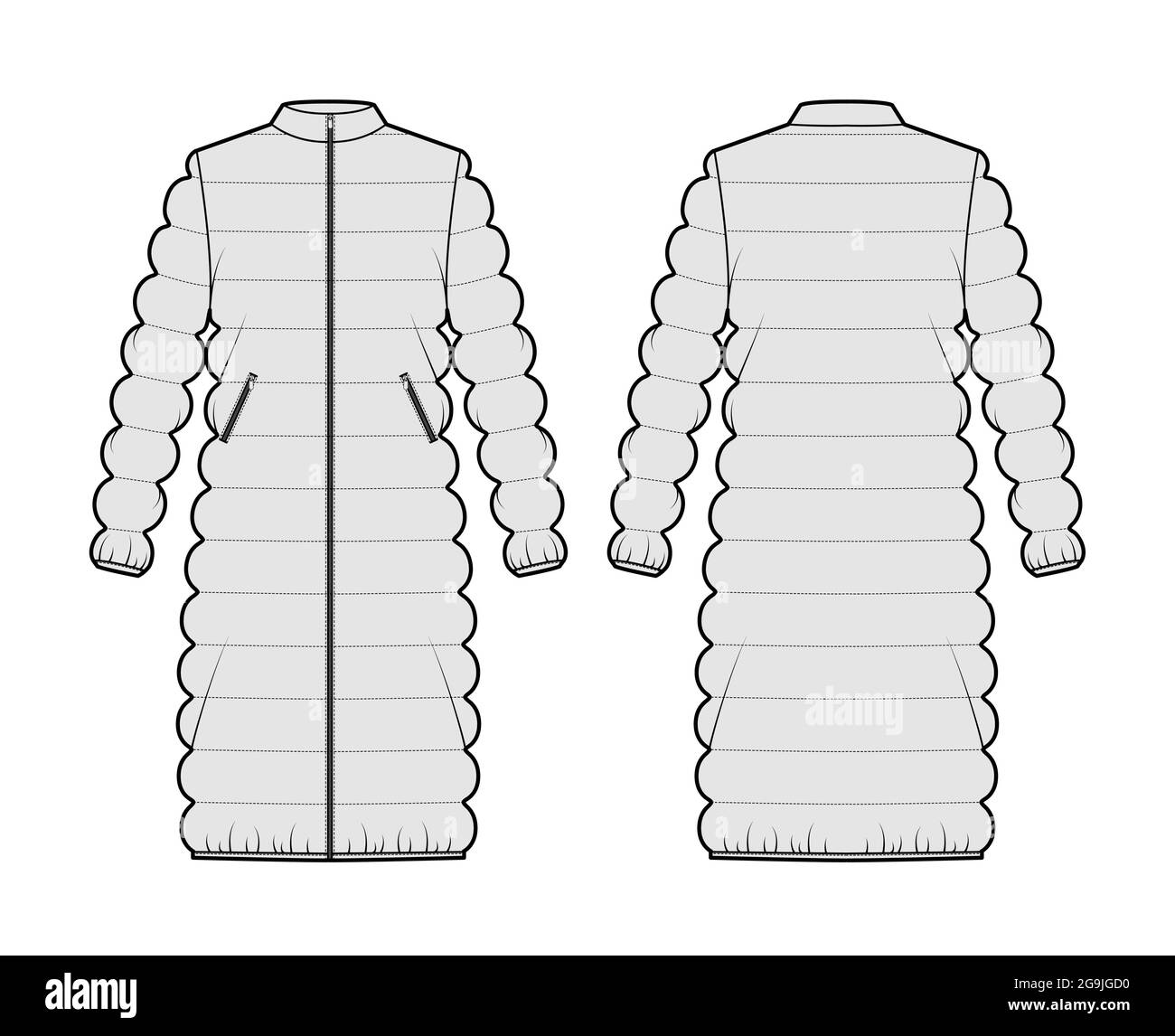 Coat quilted shell down jacket puffer technical fashion illustration ...