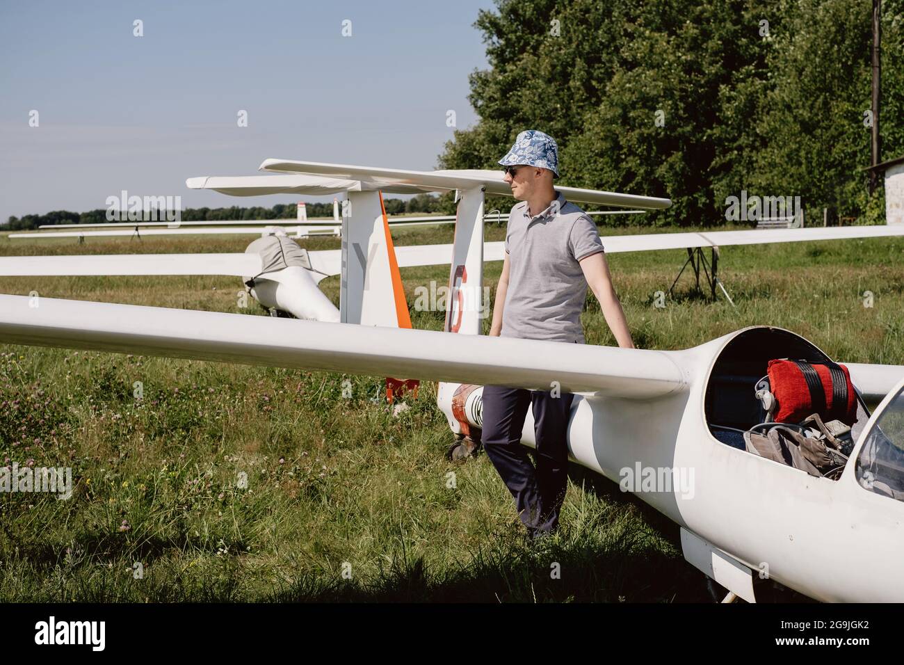 Glider pilot getting ready for the flight on motorless fixed-wing ...