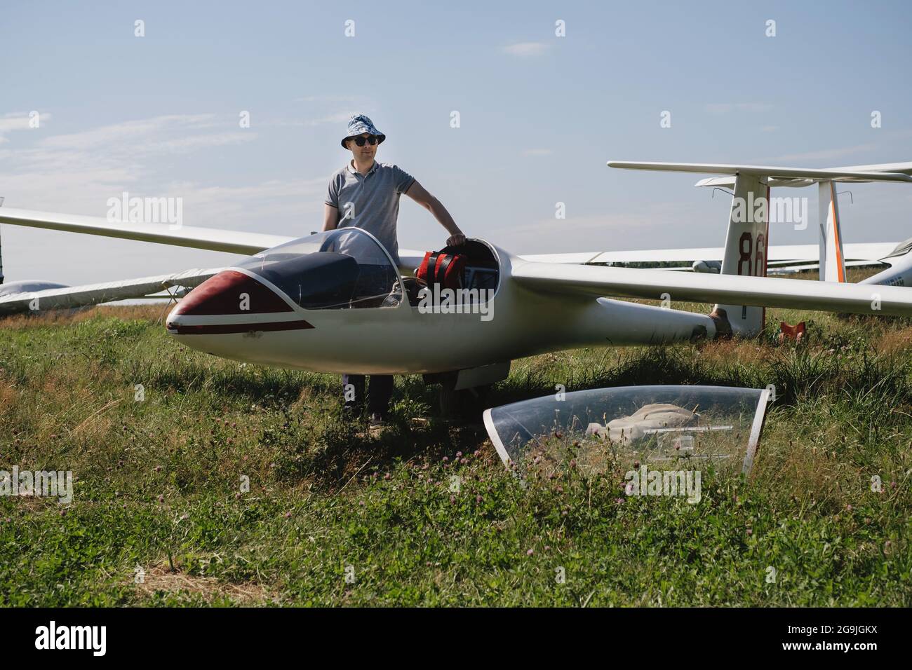 Glider pilot getting ready for the flight on motorless fixed-wing ...