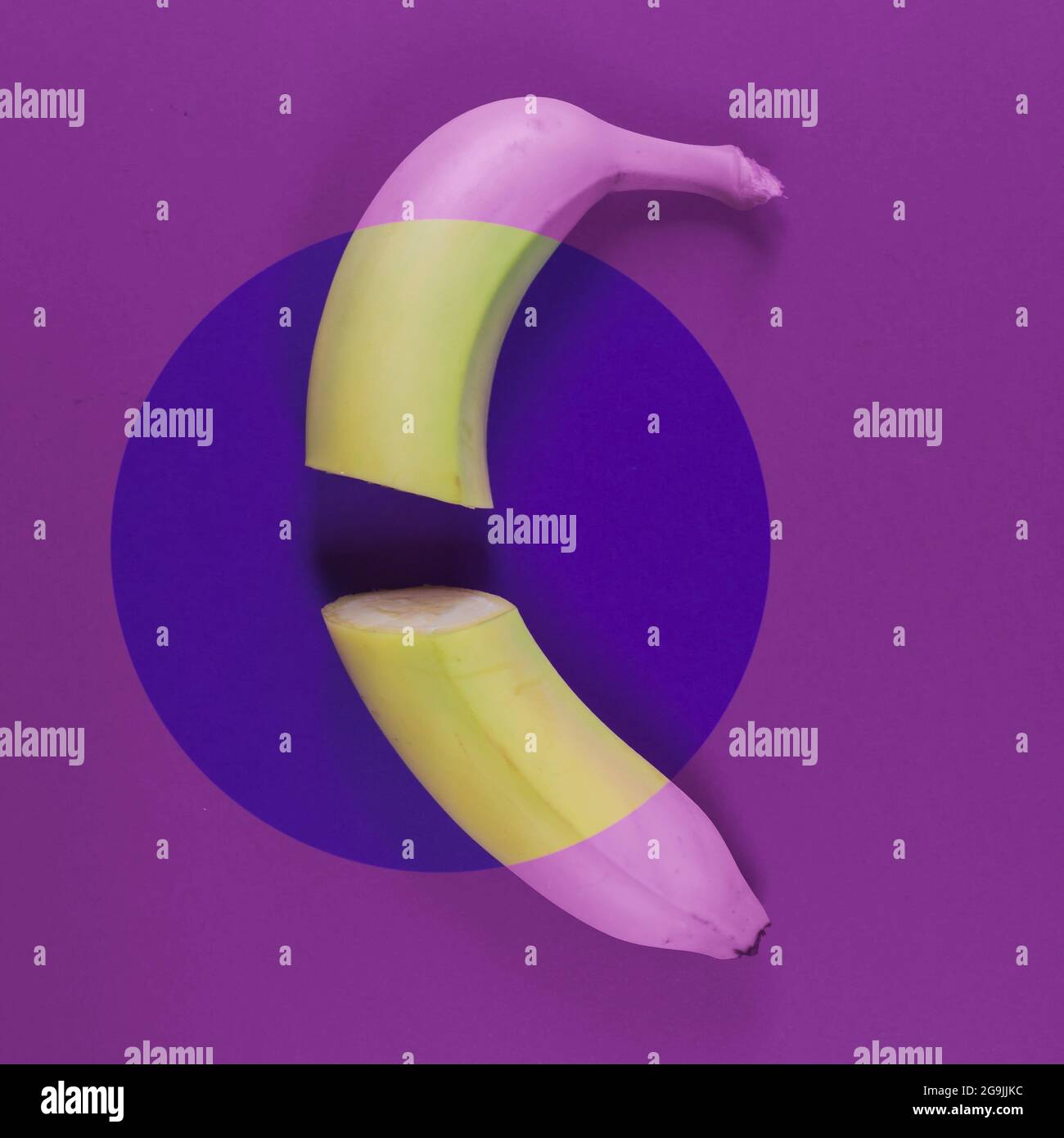 Banana colors composition with square and circle. Trendy lavender ...