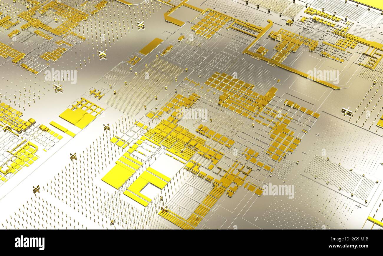 Golden circuit space of a computer board background Stock Photo - Alamy