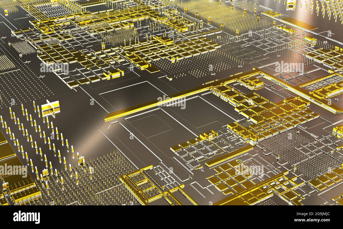 Golden circuit space of a computer board backgroundt Stock Photo - Alamy
