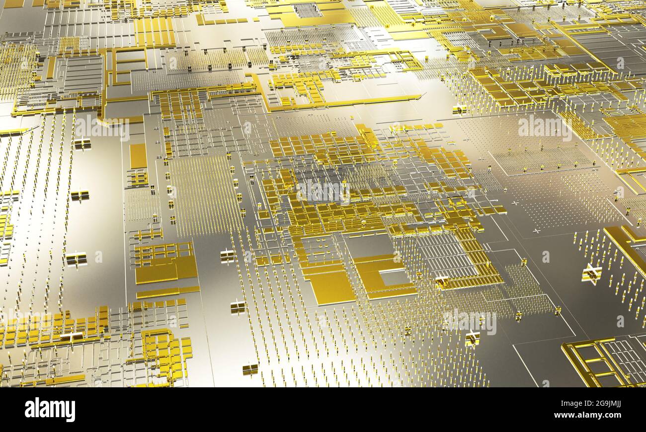 Golden circuit space of a computer board background Stock Photo - Alamy