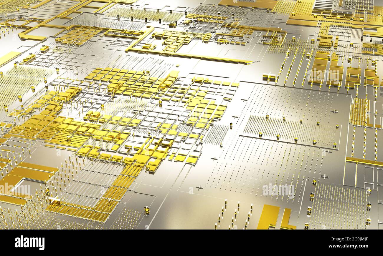 Golden circuit space of a computer board background Stock Photo - Alamy