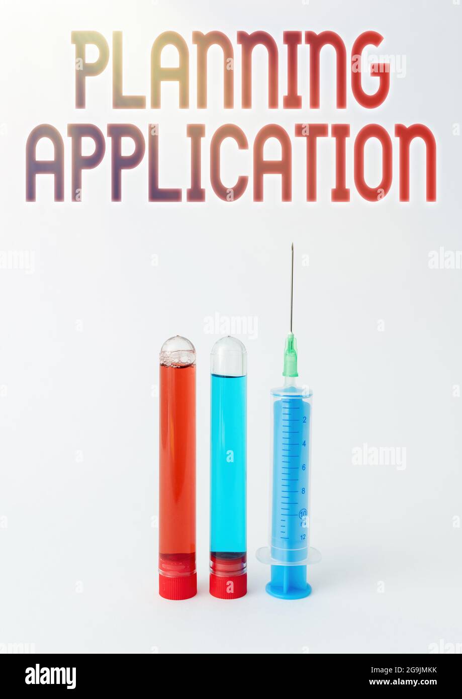 Sign displaying Planning Application. Business approach request to a local authority for ...