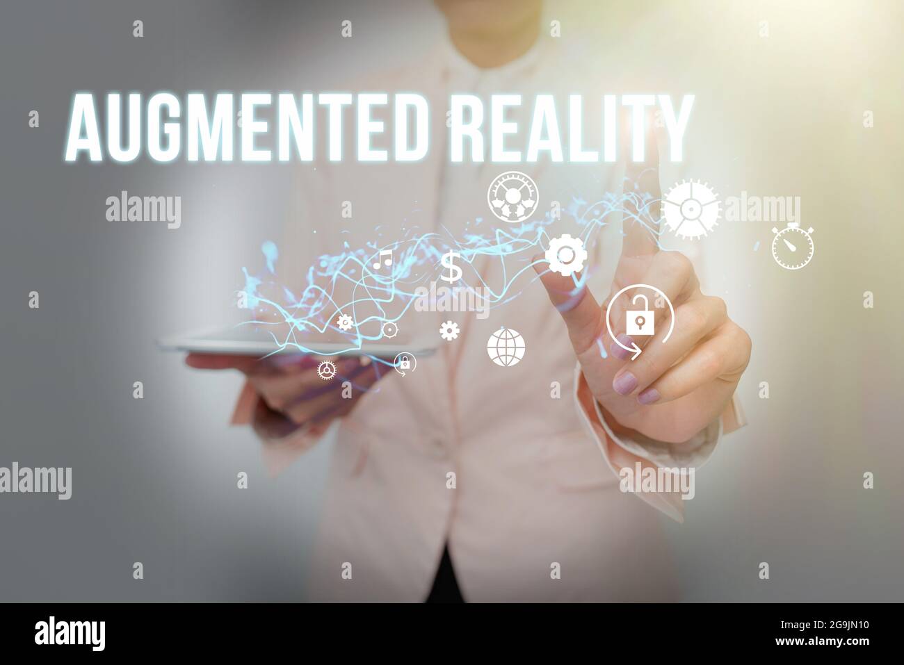 Text caption presenting Augmented Reality. Word for interactive ...