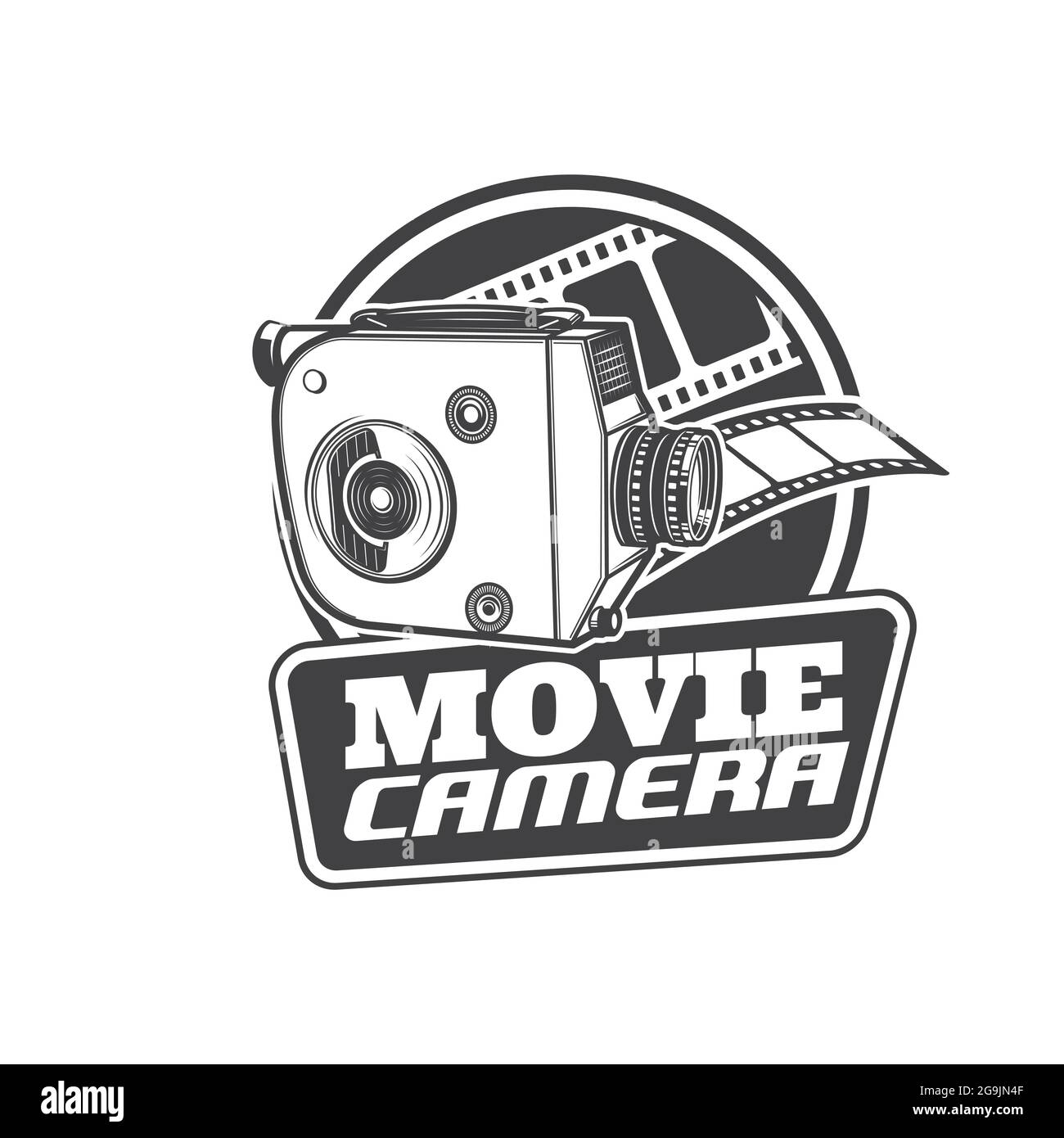 Movie camera icon, retro cinema and vintage video film, vector sign ...