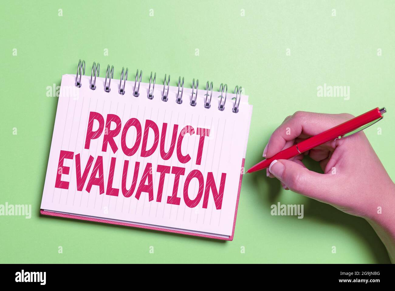 Sign displaying Product Evaluation. Business overview viability of the ...