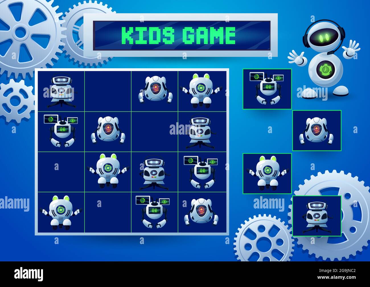 Sudoku kids game with robots, pinions and gears. Education game, logic ...