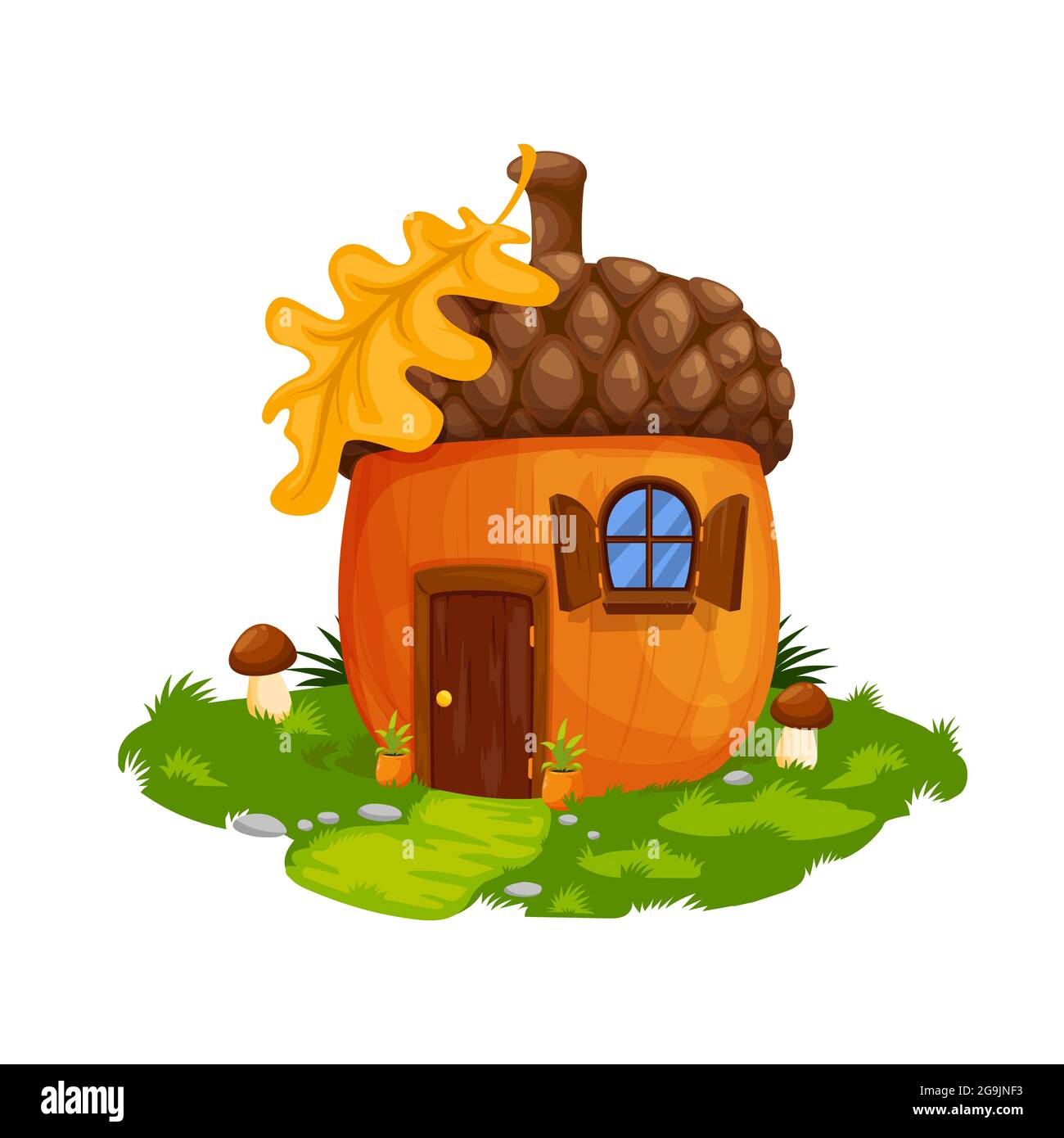 Fairy acorn dwarf or gnome house, dwelling. Vector fairytale home with ...
