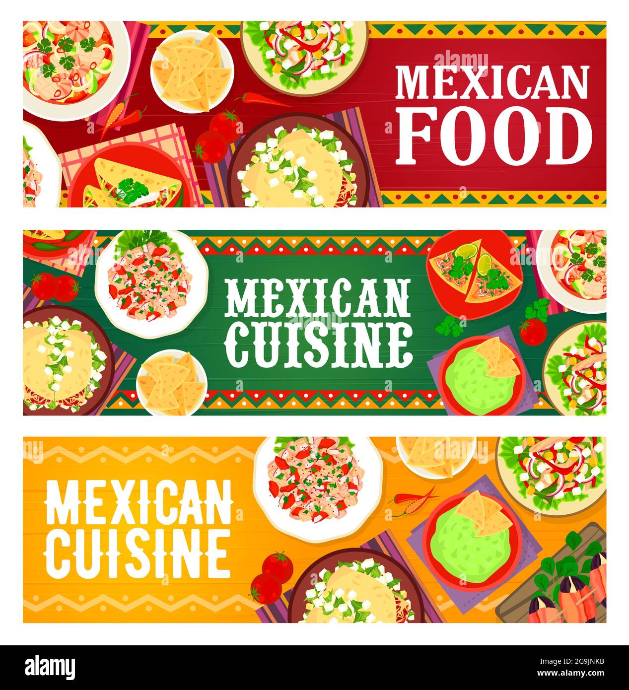 Mexican cuisine meals, restaurant dishes banners. Meat pepper ...