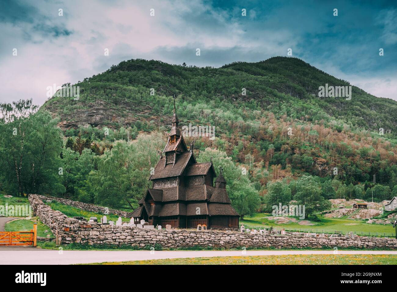 Borgund, Norway. Famous Landmark Stavkirke An Old Wooden Triple Nave ...