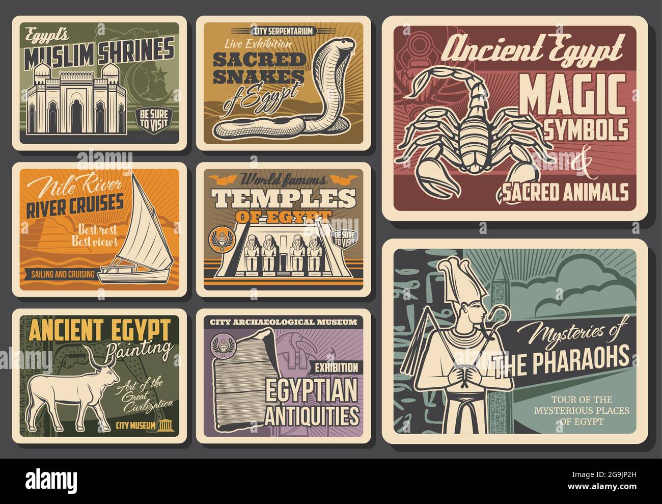 Egypt landmarks, history museum and culture symbols vector banners ...