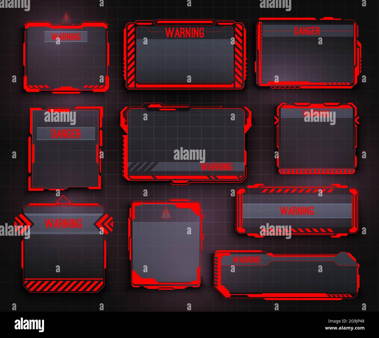 HUD warning display and screen frames, danger info borders. Safety ...