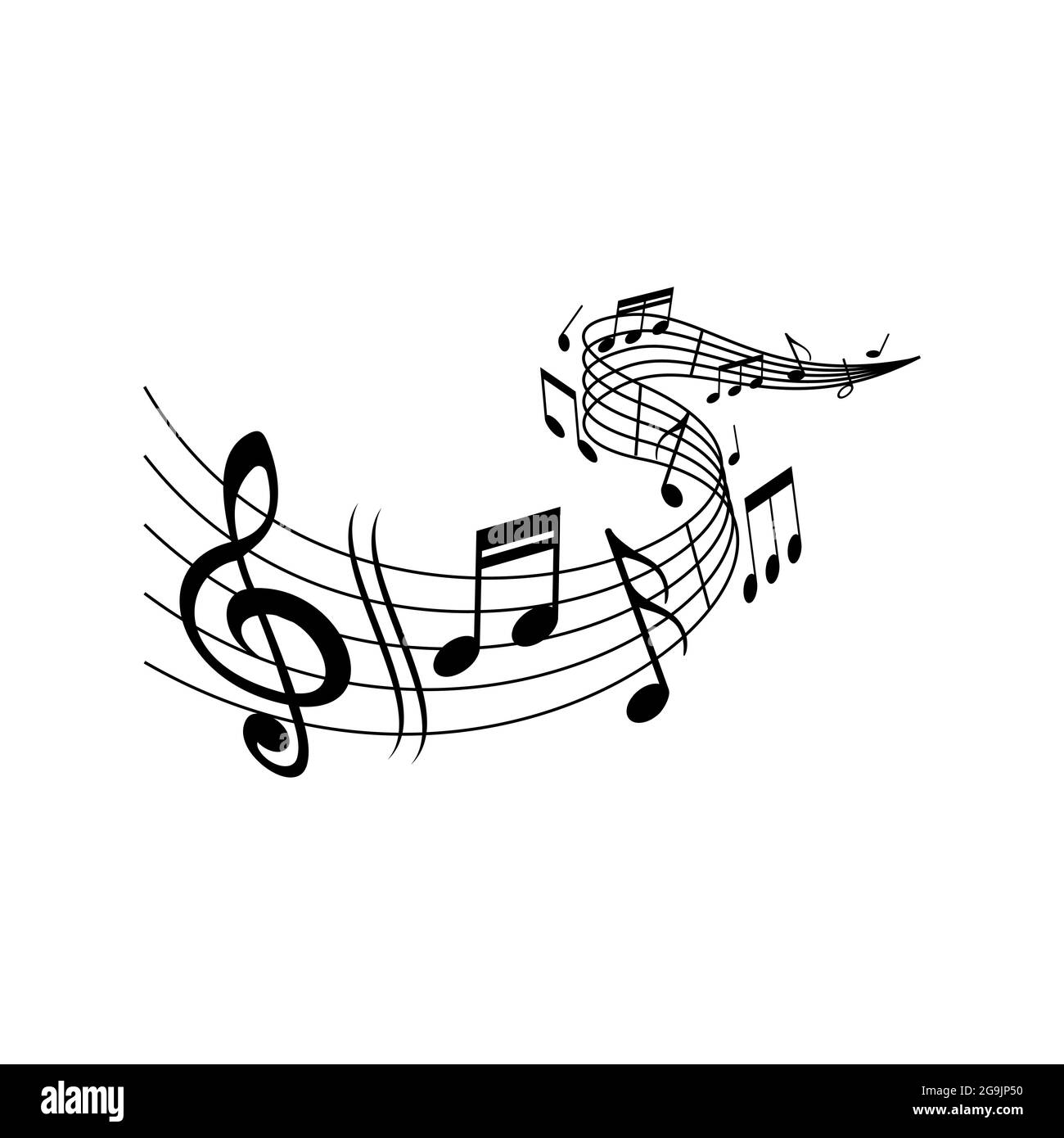 Music melody wave on notes staff with clef treble, vector. Classic ... Music melody wave on notes staff with clef treble, vector. Classic ...