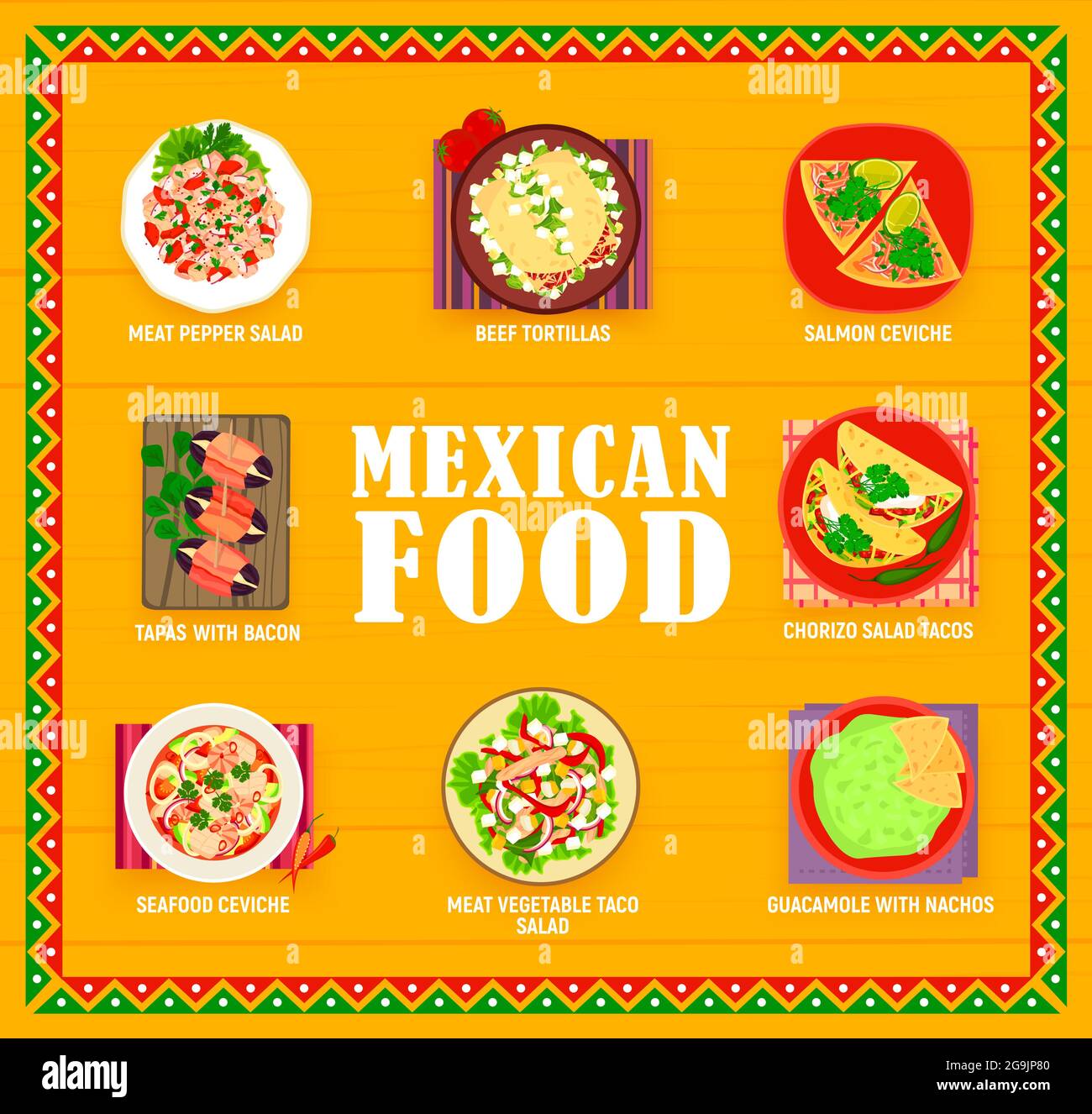 Mexican cuisine restaurant meals menu. Meat pepper, chorizo and ...