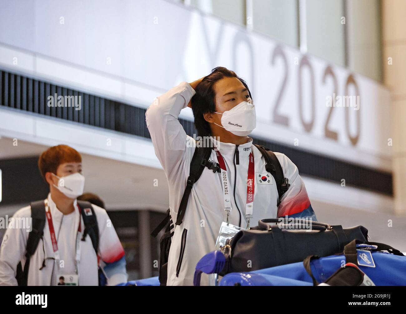 27th July, 2021. S. Korean baseball team arrives in Japan Kang Baek-ho ...
