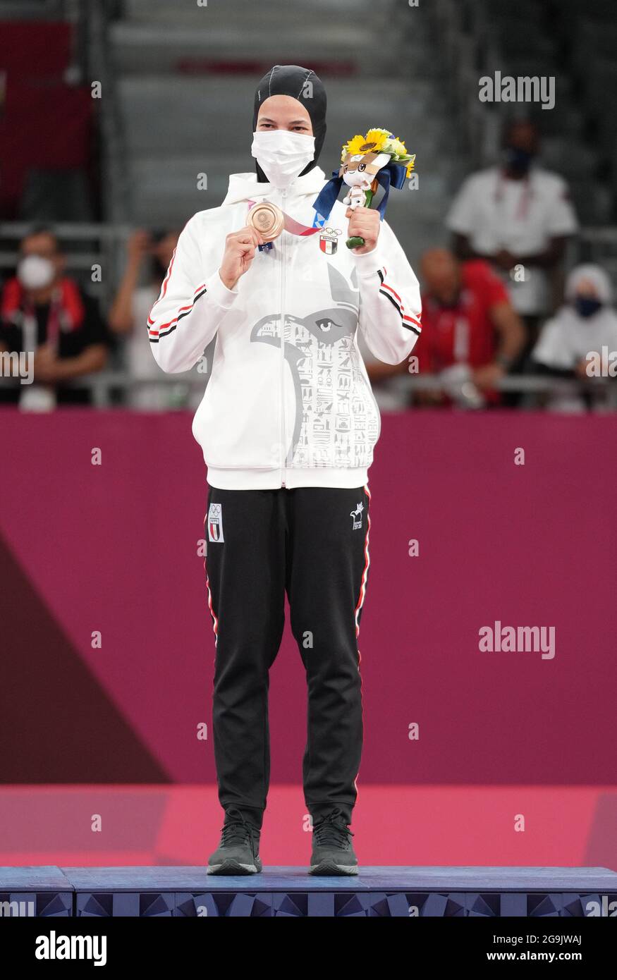 Tokyo, Japan. 26th July, 2021. Hedaya Wahba of Egypt shows her bronze ...