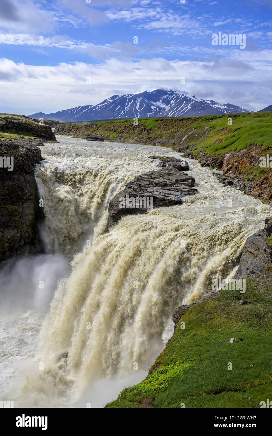 Kirkjufoss and Snaefell in the background, Fljotsdalur, Austurland ...