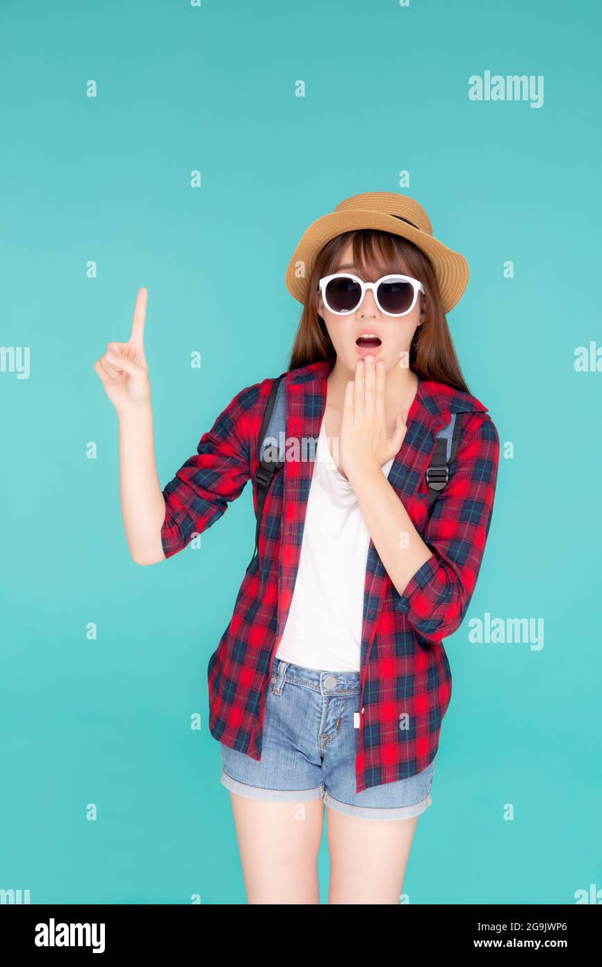 Beautiful portrait young asian woman surprise wearing sunglasses and ...