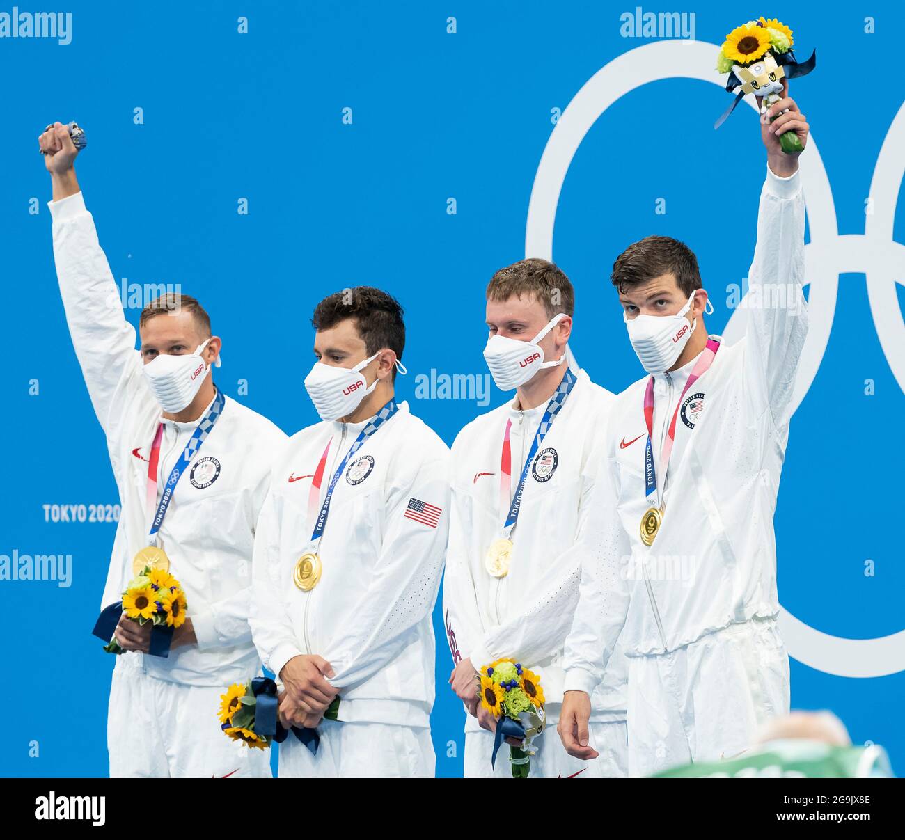 TOKYO, JAPAN - JULY 26: Caeleb Dressel, Blake Pieroni, Bowen Becker and ...