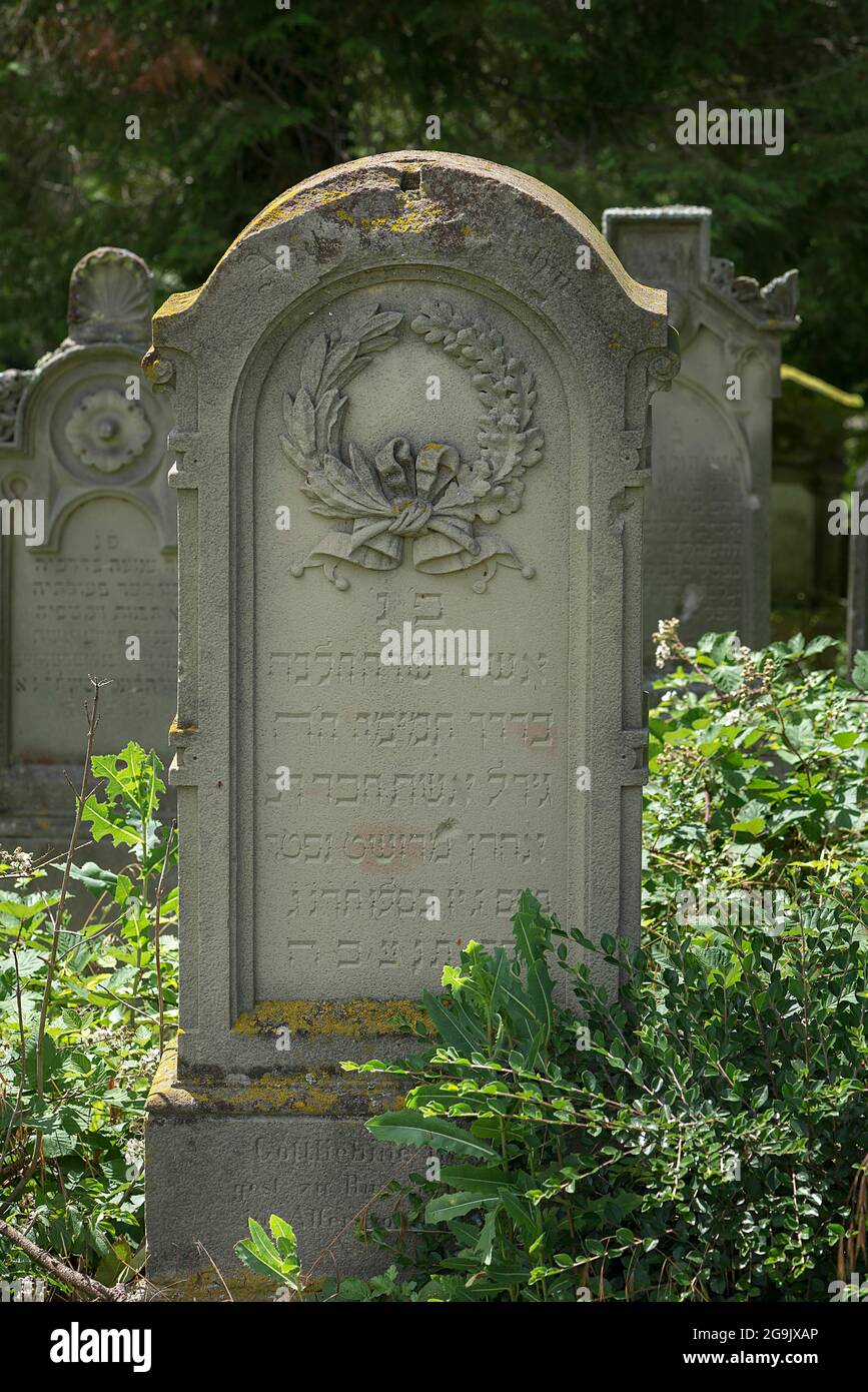 Gravestone with wreath at the historic Jewish cemetery, established ...