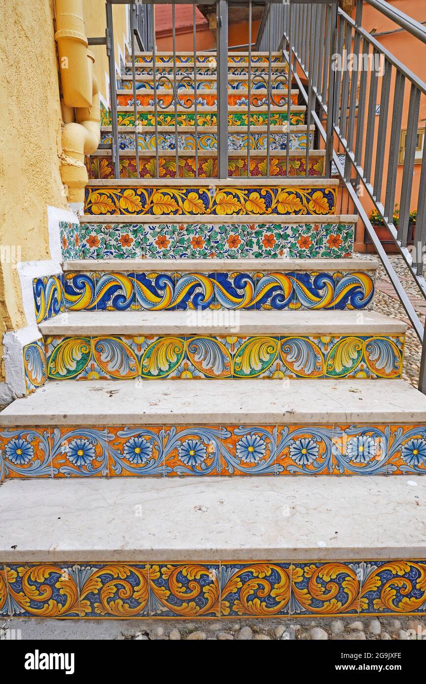 Stairs decorated with ceramic tiles, Sciacca, Sicily, Italy Stock Photo ...