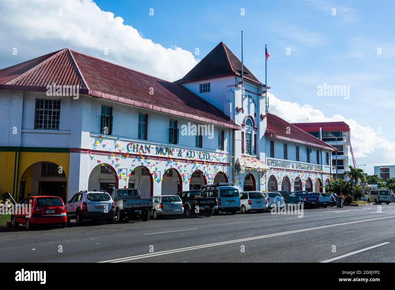 Colonial shopping mall in downtown Apia, Upolo, Samoa, South Pacific ...