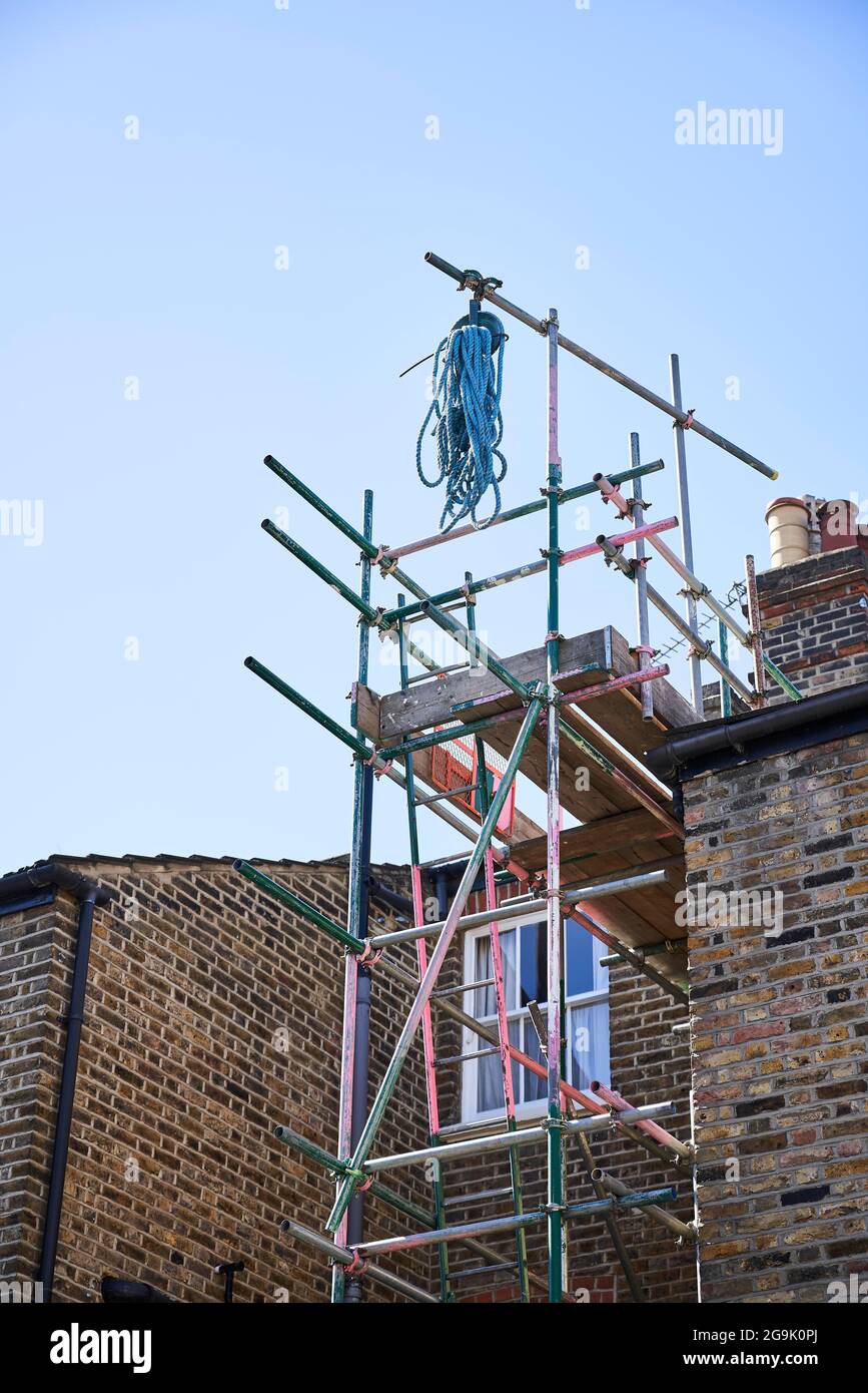Scaffolding on old building, London, England, Great Britain Stock Photo ...