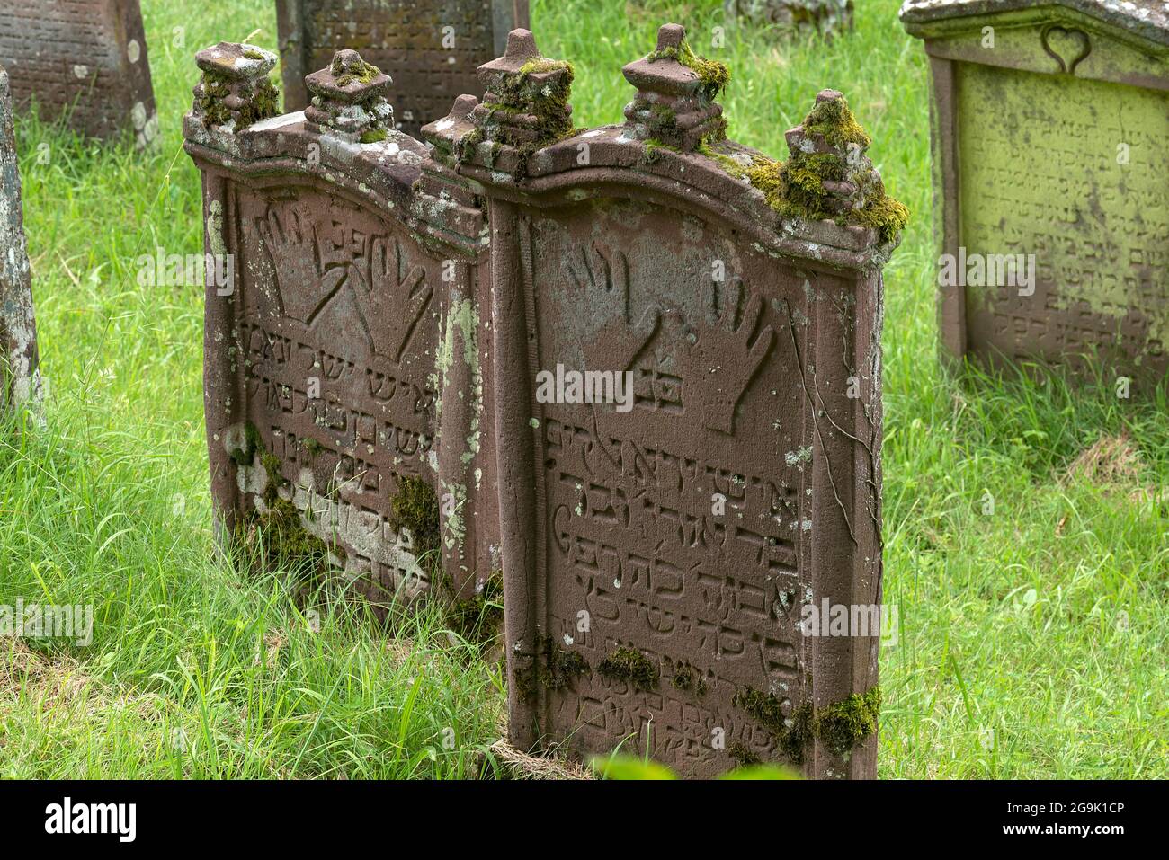 Gravestones with the symbol of the Priests' hands at the historic ...