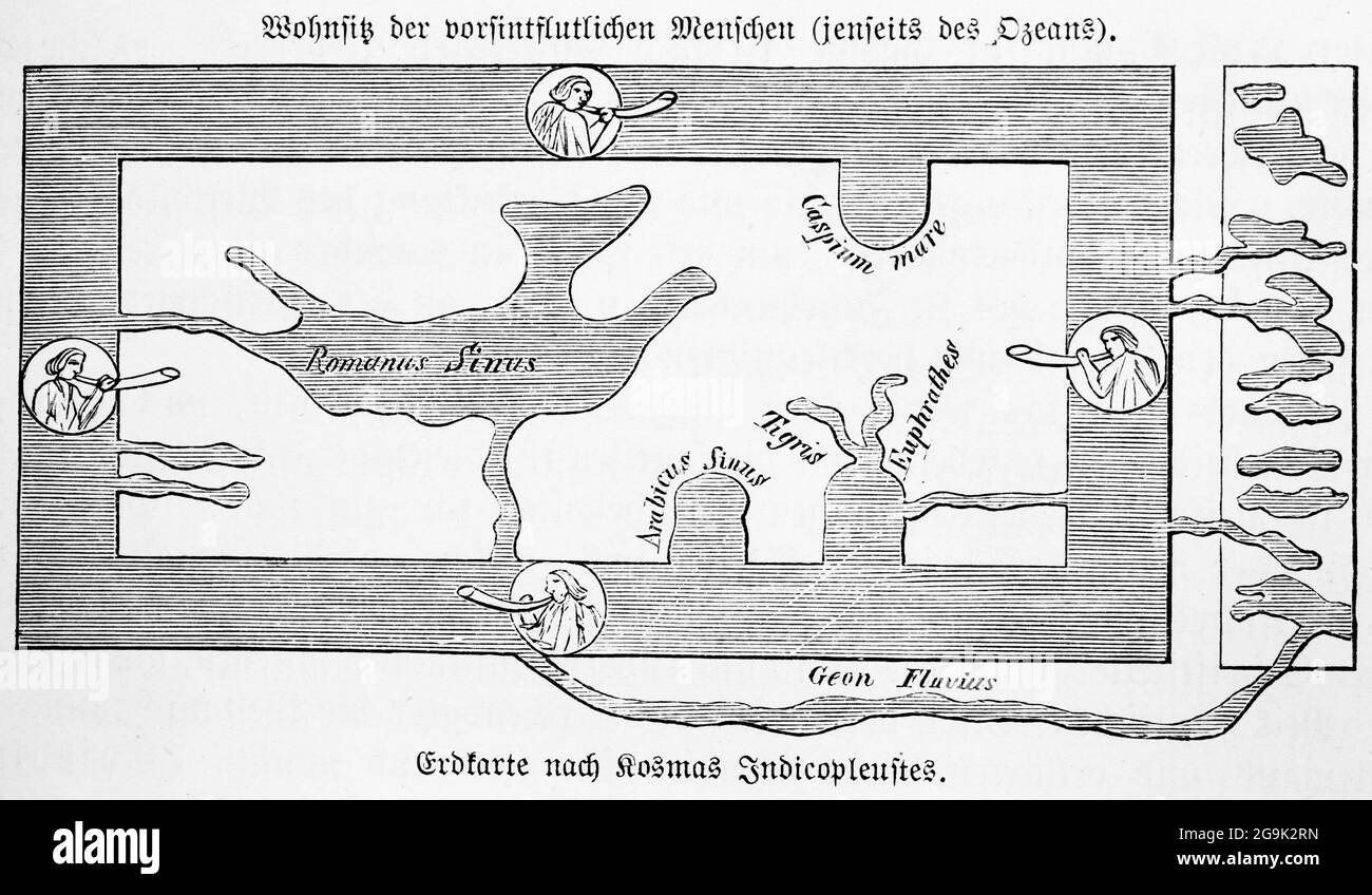 Abode of the antediluvian people, map of the earth after Kosmas ...
