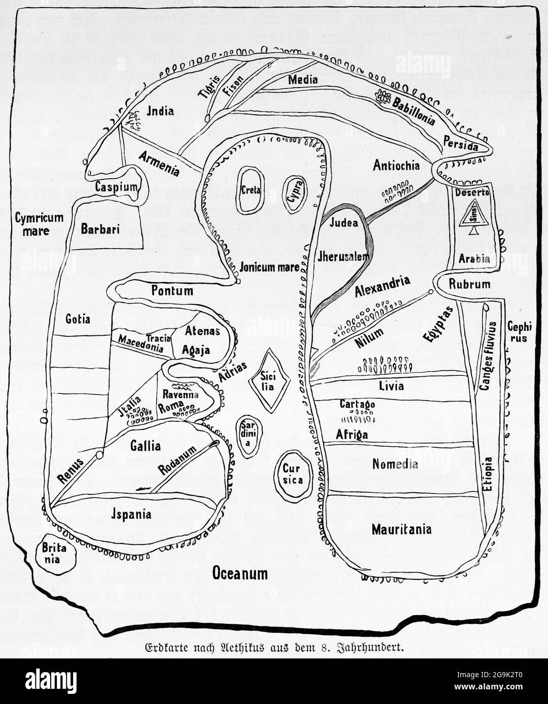 Map of the earth after Aethicus from the 8th century, historical world ...