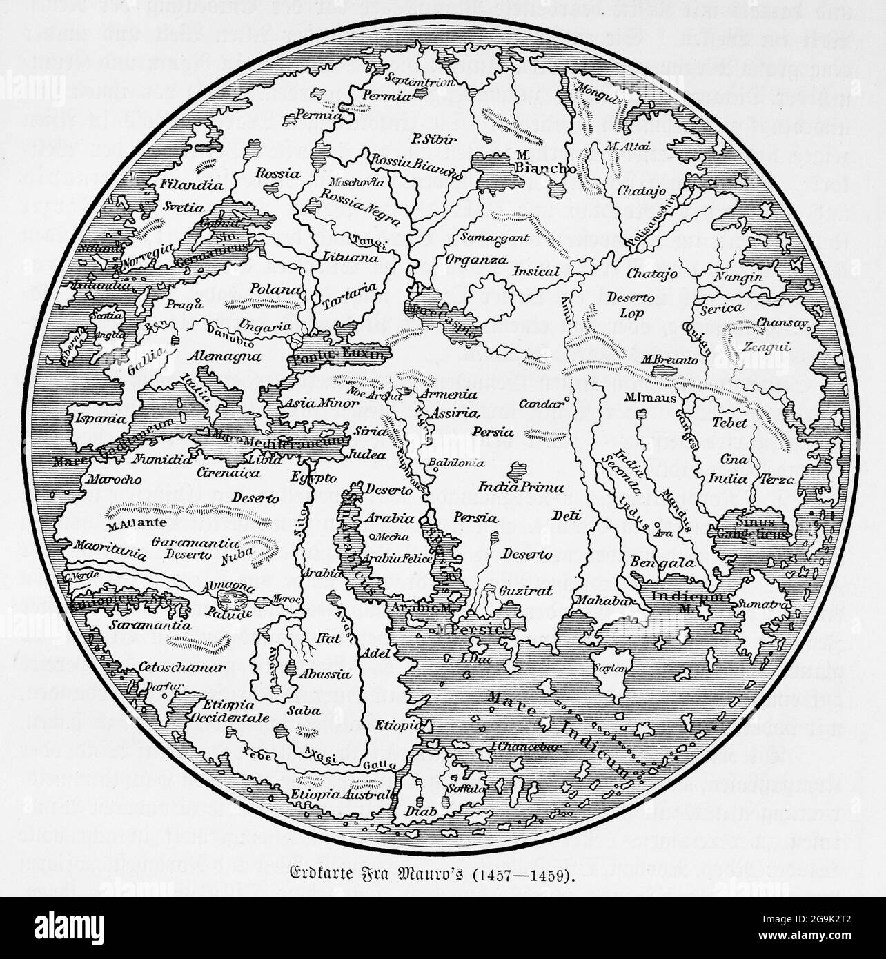 Earth map of Fra Mauro from the 16th century, historical world map ...