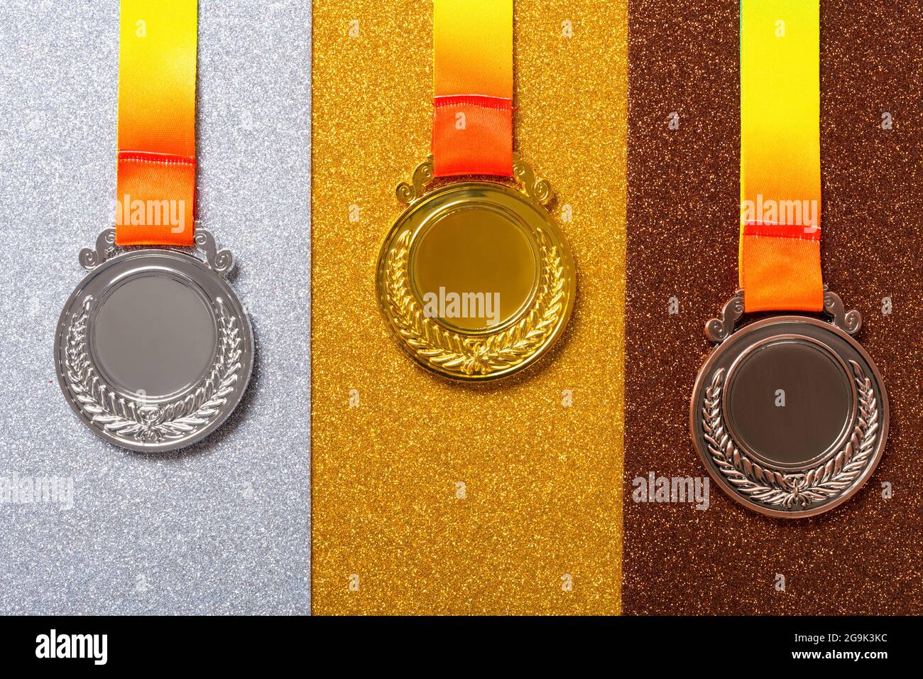 top view set of gold silver and bronze award medals Stock Photo - Alamy