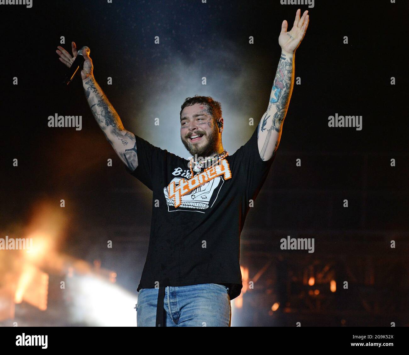 Miami Gardens, FL, USA. 25th July, 2021. Post Malone performs during ...