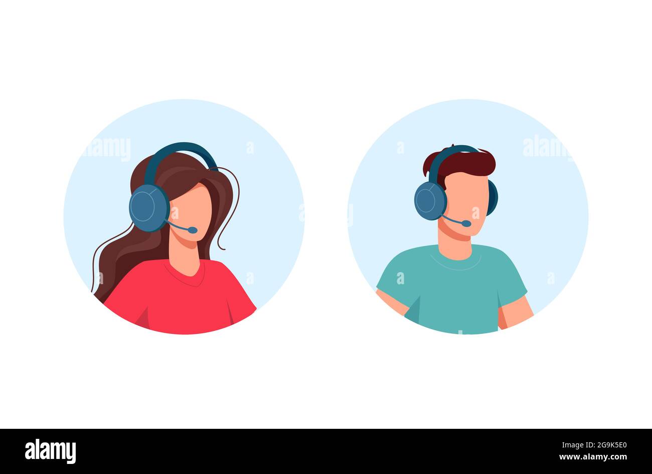Icons of support specialist, call center employee, man and woman ...
