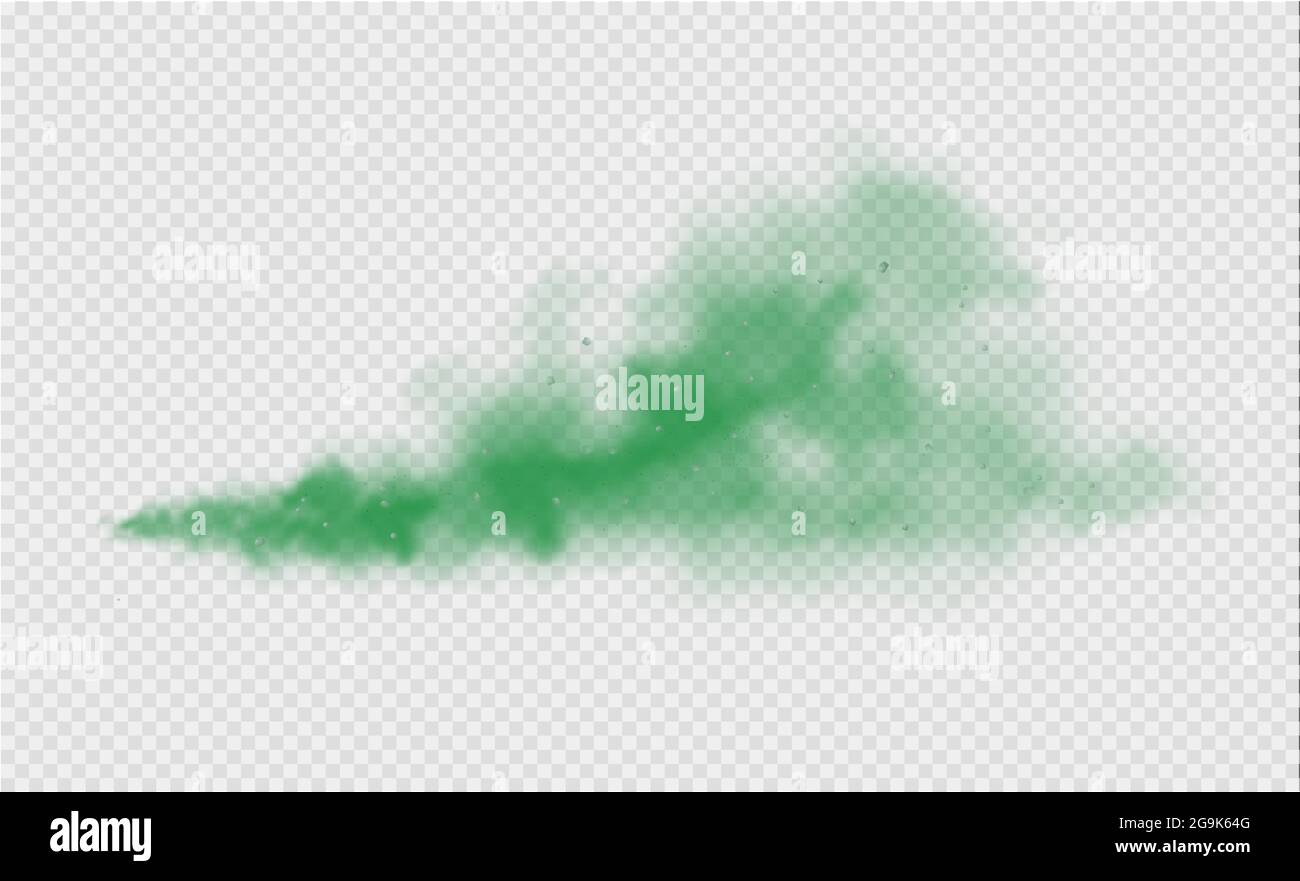 Green fog or smoke. Green dust with particles. Smoke or dust isolated ...