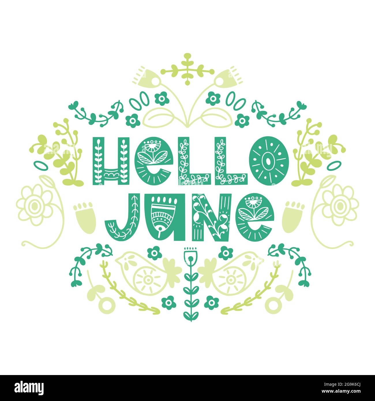 Hello June lettering. Elements for invitations, posters, greeting cards ...