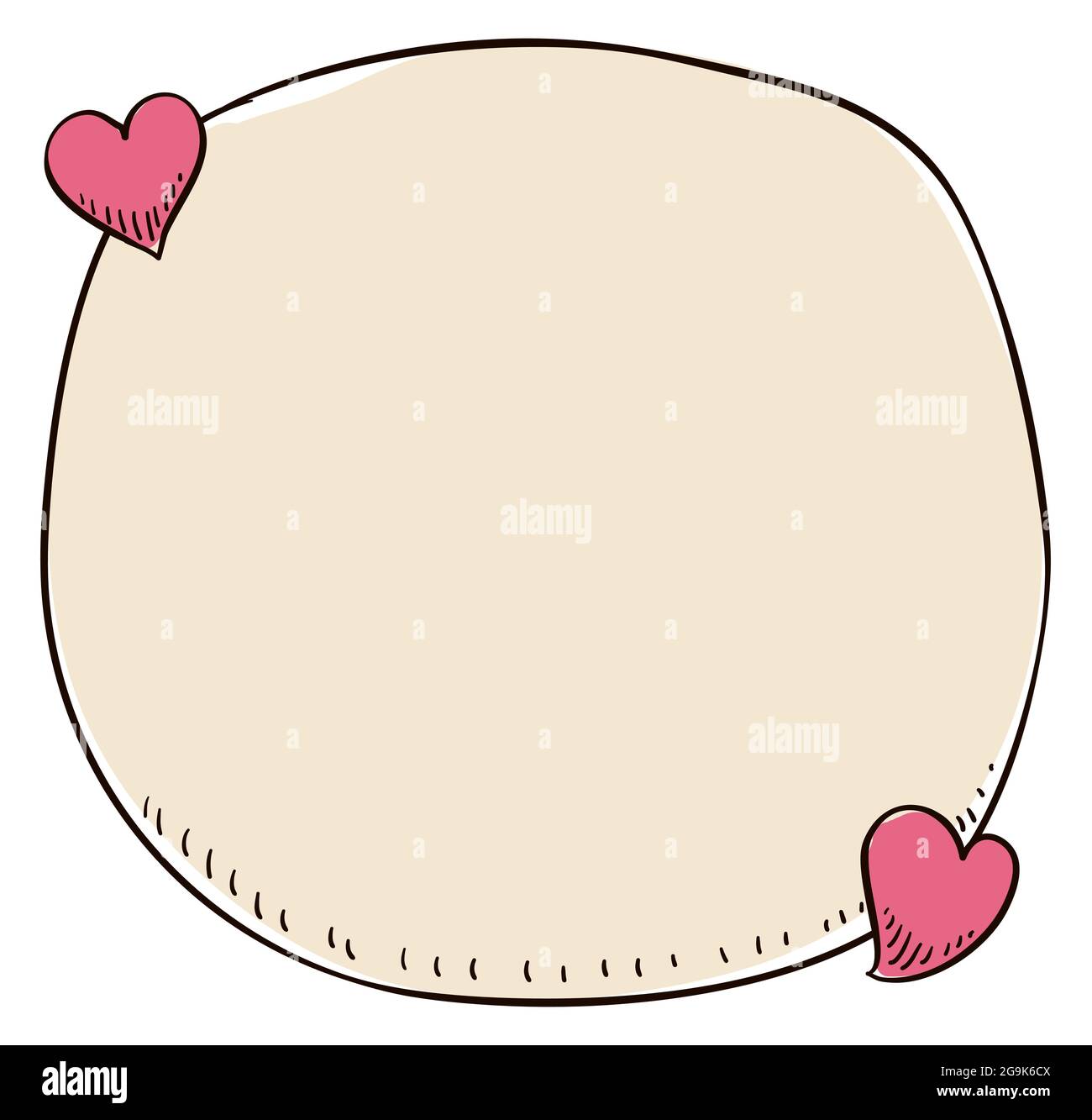 Design of rounded empty sign decorated with pink hearts, in doodle ...