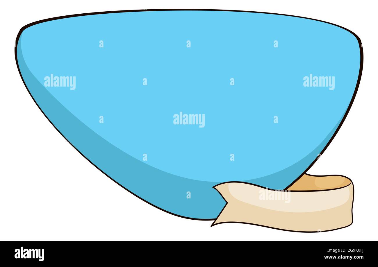 Blue sign with ribbon in cartoon style and outline, isolated over white ...